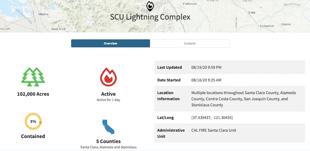 3 Bay Area Lightning Complex Fires have burned over 250,000 acres ...