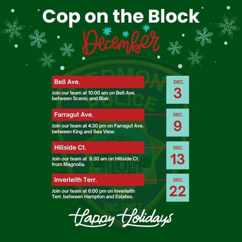December ‘Cop on the Block’ schedule | Piedmont Exedra