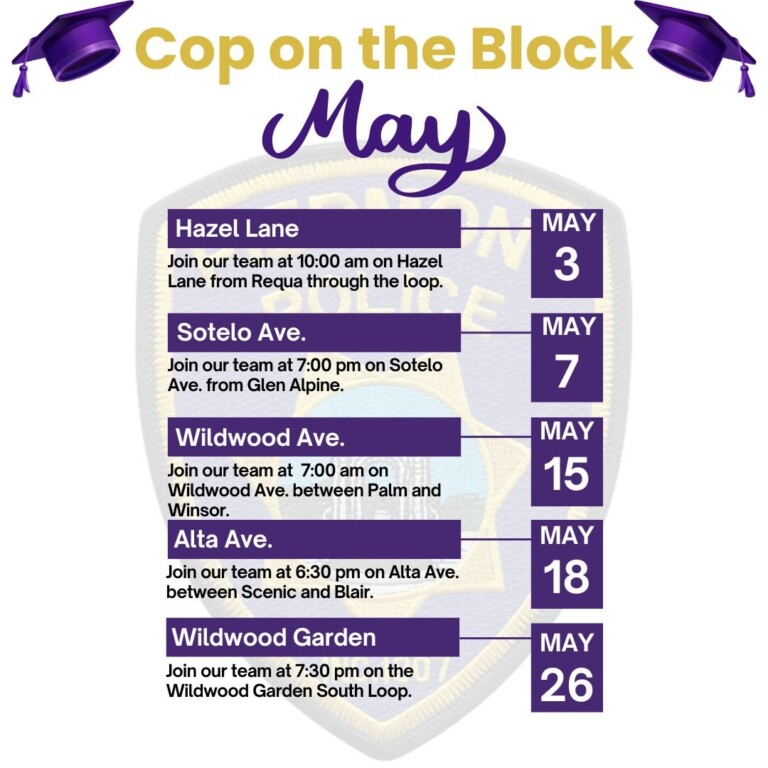 May ‘Cop on the Block’ schedule | Piedmont Exedra